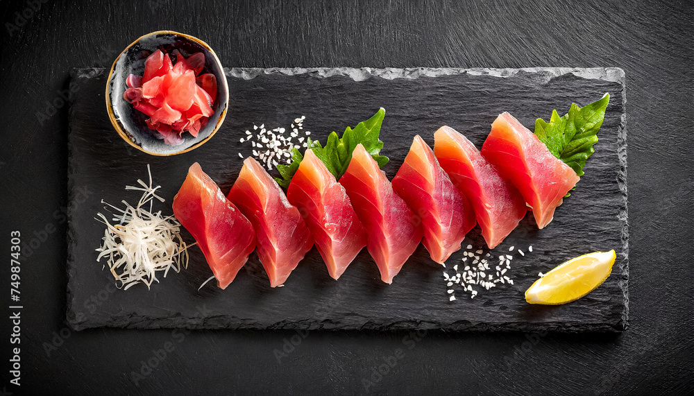 SASHIMI DE ATUM, FILÉ CRU DE ATUM EM UM CONCEITO DE COMIDA ORIENTAL OU ...