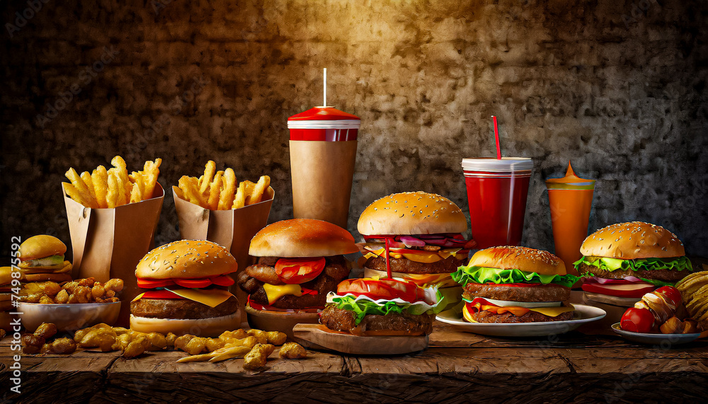 FAST FOOD: UMA ILUSTRAÇÃO QUE REPRESENTA VÁRIOS FAST FOOD EM UM ...