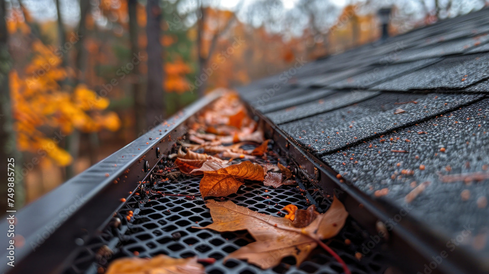The roof gutter became clogged with leaves and debris, causing damage ...