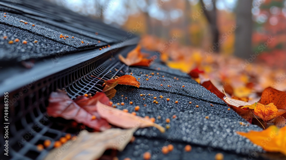 The roof gutter became clogged with leaves and debris, causing damage ...