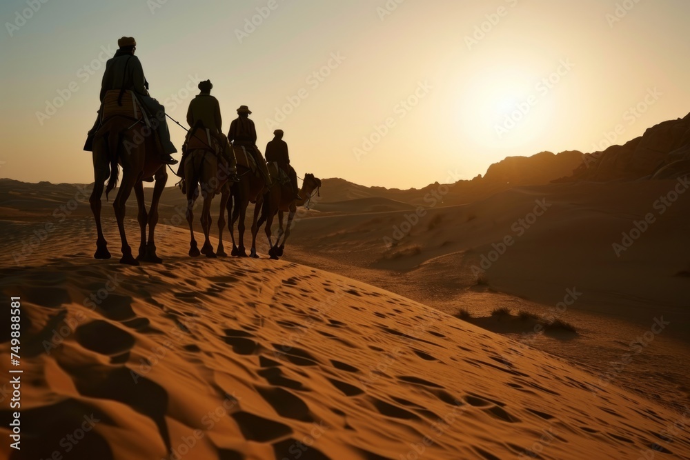 Silhouette people riding camels in desert native tuareg arabic african ...