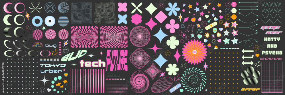 Y2k elements from the 2000s relevant today. Collection of abstract ...