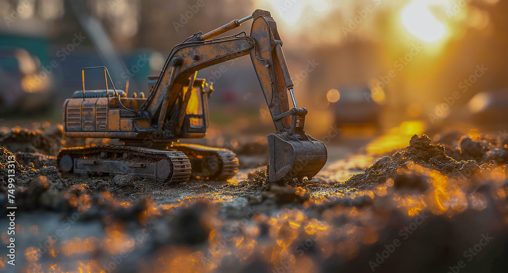A Single Machine in Action A powerful excavator digging a deep trench ...