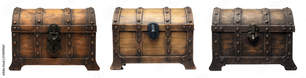Medieval Treasure Chest Set. Unlocked and Locked Antique Wooden Chests ...