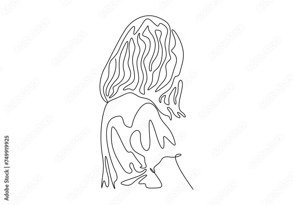 Continuous one line drawing of a girl hide face vector illustration ...