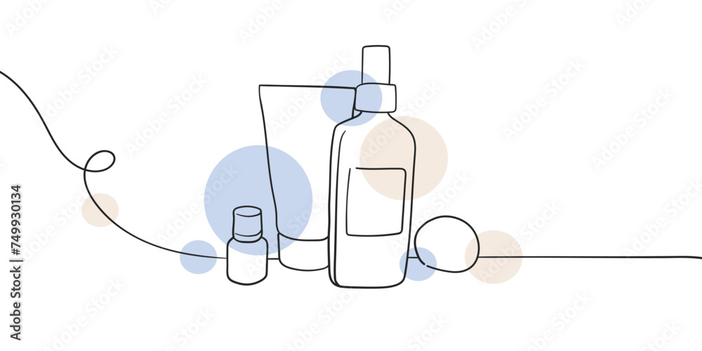 Continious line drawing skin care cosmetics collection, tube of face ...
