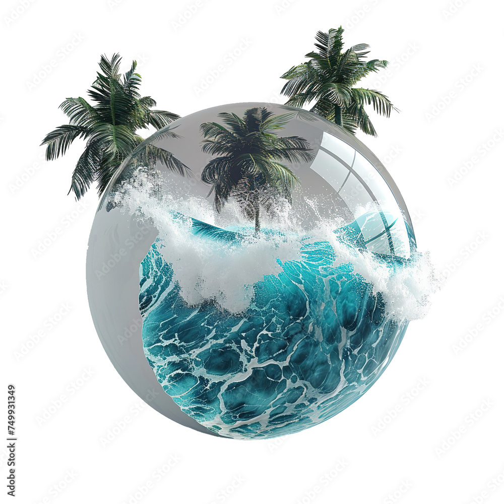 Isometric blue ocean with waves in water bubble, surfing background ...