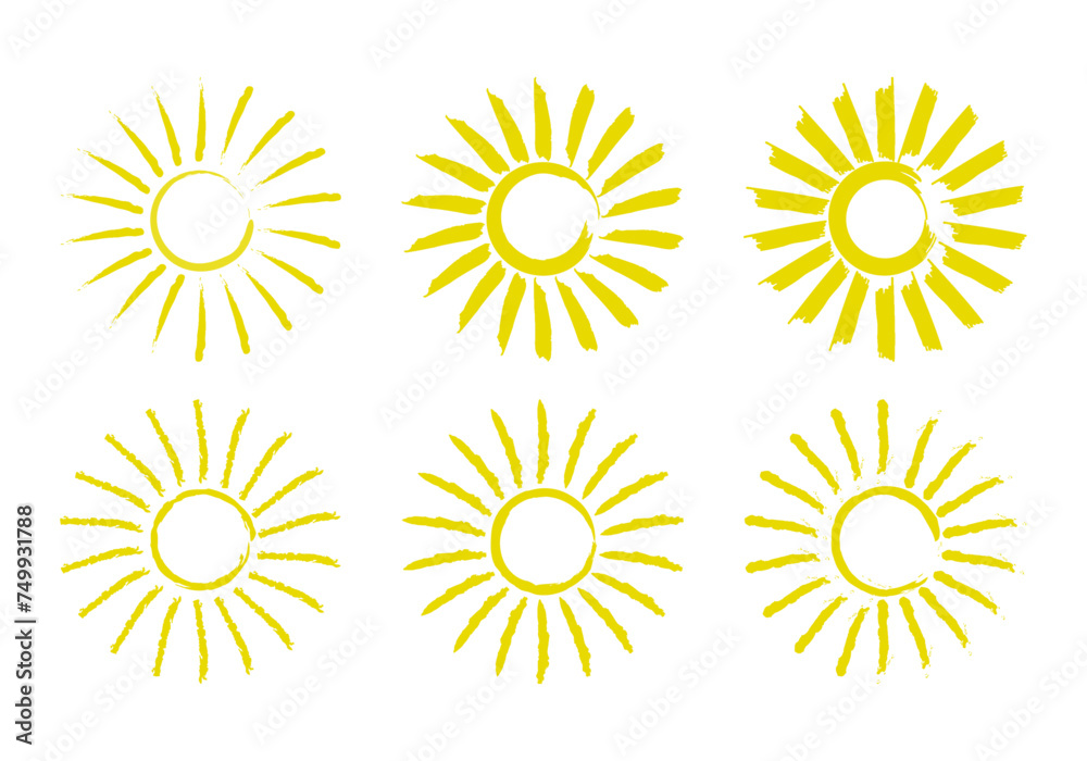 Hoja de iconos de sol hecho con trazo de pincel. Stock Vector | Adobe Stock