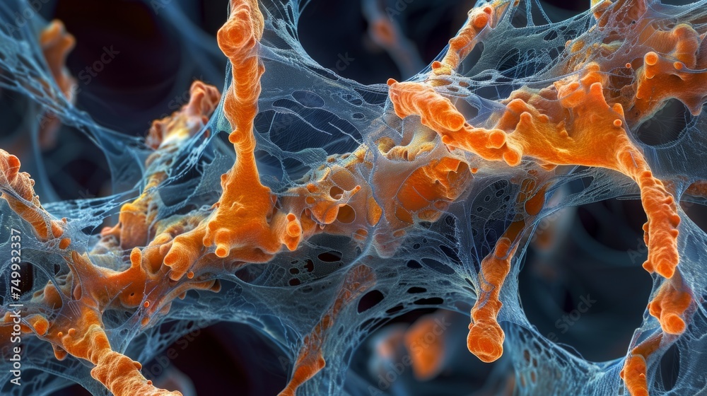 colorful collagenous fibersof structure under the electron microscope ...