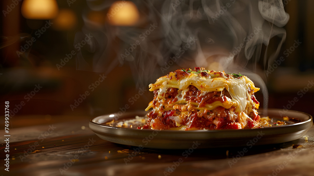 Professional advertising photo of lasagna, styled for a restaurant menu ...