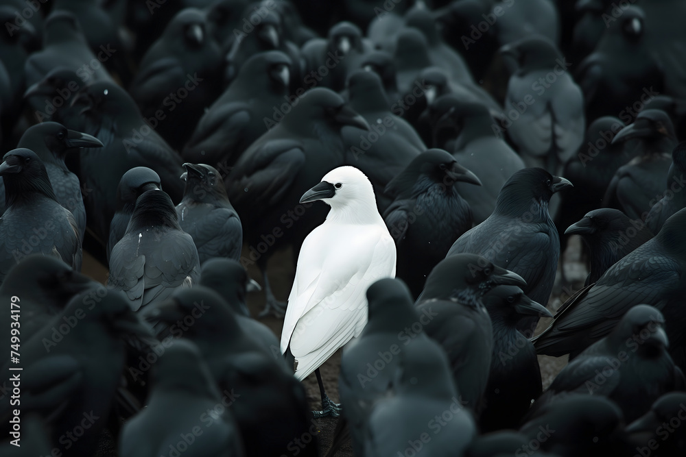 A white crow among many black crows. Neural network generated image ...