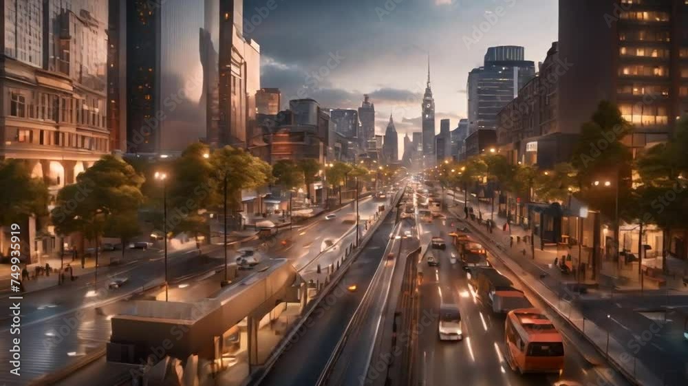 a visually stunning computer graphic simulation of a bustling cityscape ...