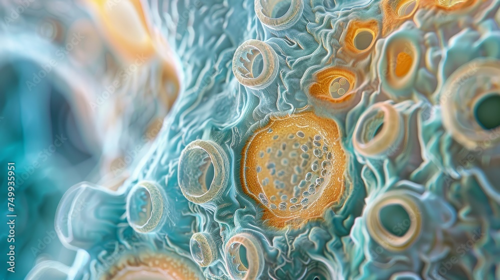 colorful fertilization cell of structure under the electron microscope ...