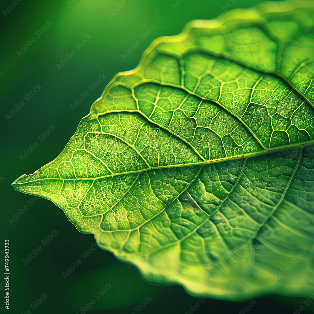 Science of ecology. Closeup green leaf texture with chlorophyll and ...