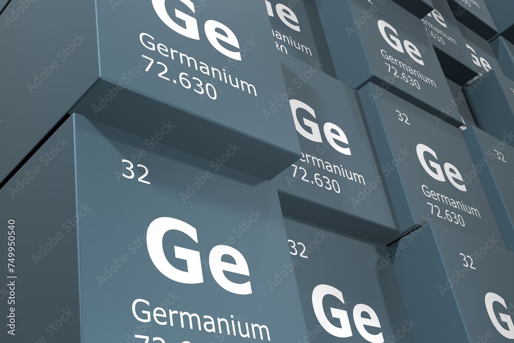 Germanium, 3D rendering background of cubes of symbols of the elements ...