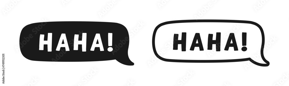 Haha laughing speech bubble sound effect icon. Cute black text ...