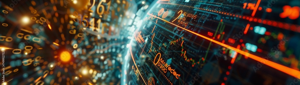 Dynamic scene with global financial markets in motion, with currency ...