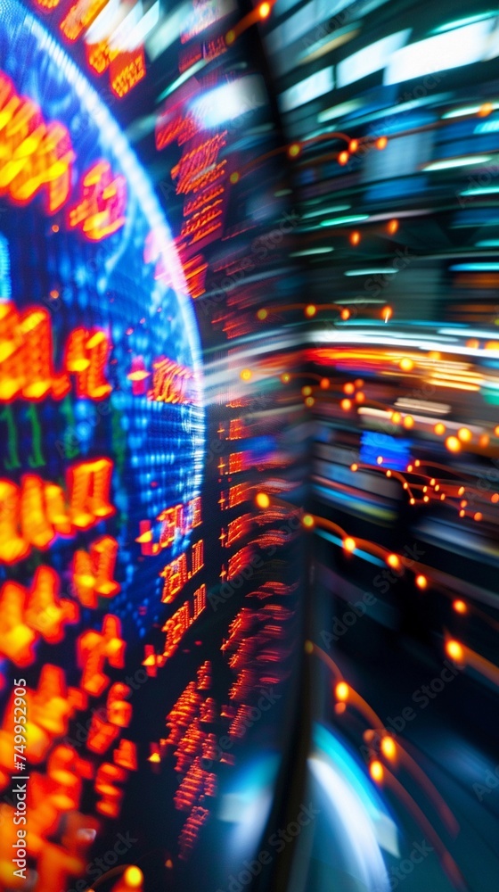 Dynamic scene with global financial markets in motion, with currency ...