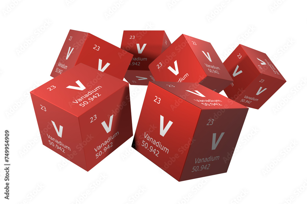 Vanadium; 3D rendering of symbols of the elements of the periodic table ...