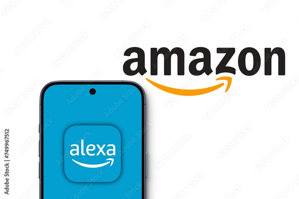 Alexa Logo is displayed on a modern smartphone, Amazon logo next to it ...
