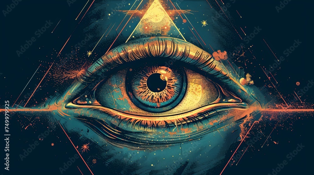 Artistic representation of a mystical eye with an all-seeing triangle ...