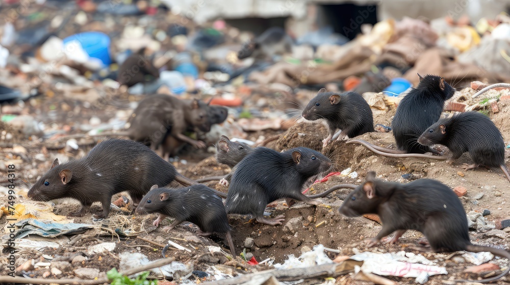 Rats in the trash. Rats are carriers of diseases. A rat-infested dump, a breeding ground for ...