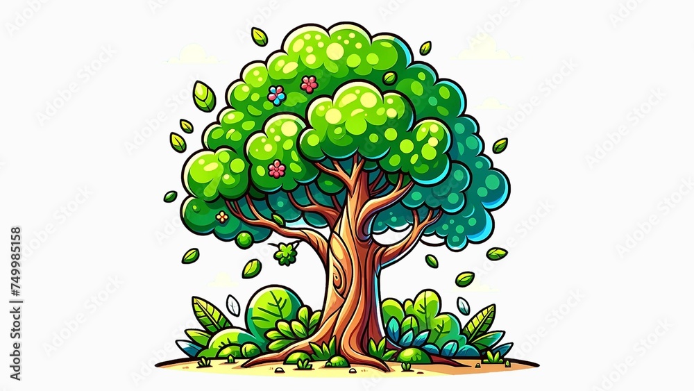 Cartoon Tree Vibrant Colors white background. Stock Illustration ...