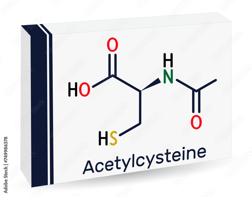 Acetylcysteine, N-acetylcysteine, NAC drug molecule. It is an ...