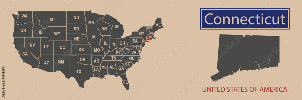 Vector map borders of the USA Connecticut state. State of Connecticut ...