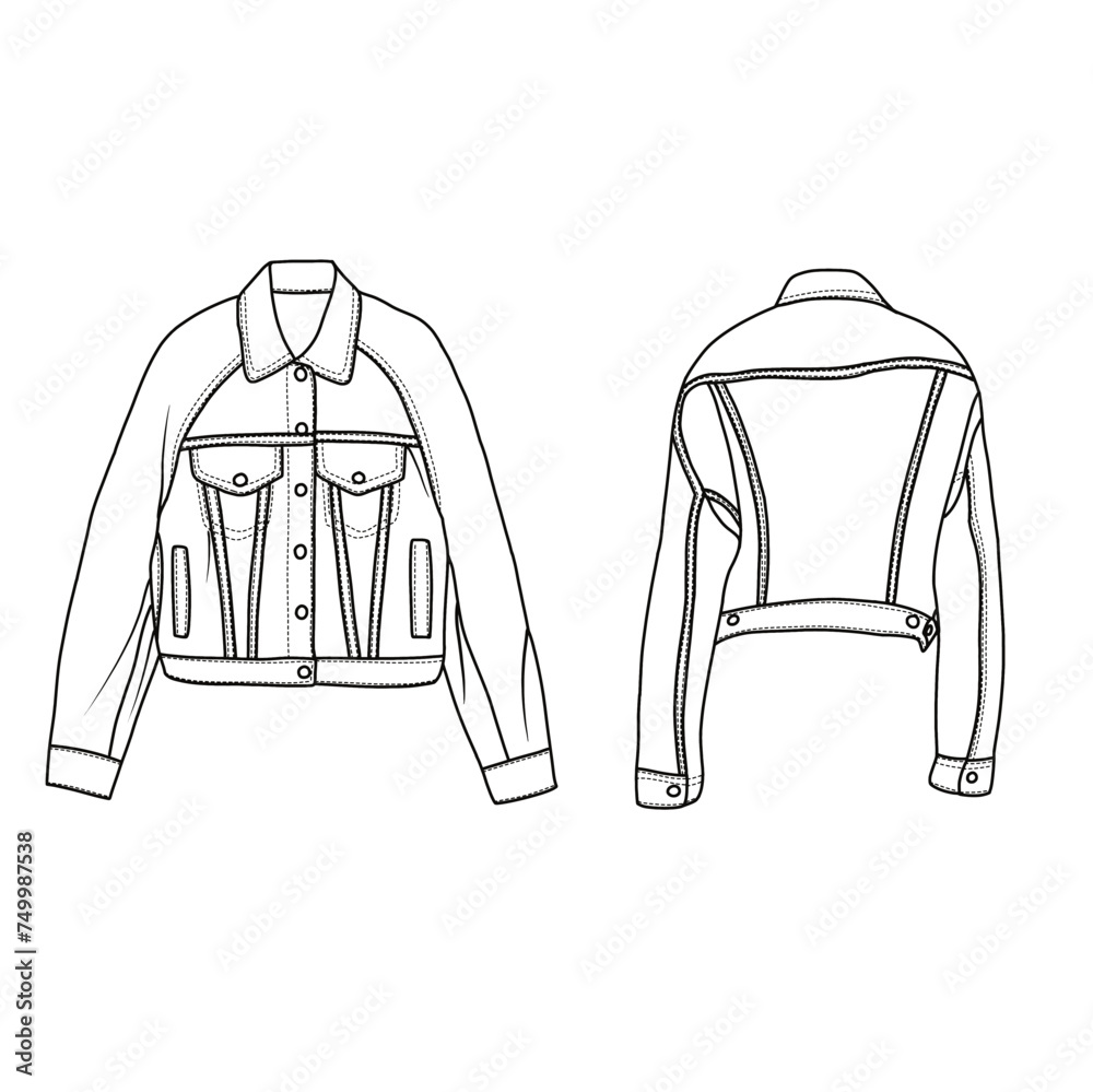 Template vector Hand drawn ink sketch of Oversized Denim Jacket line ...