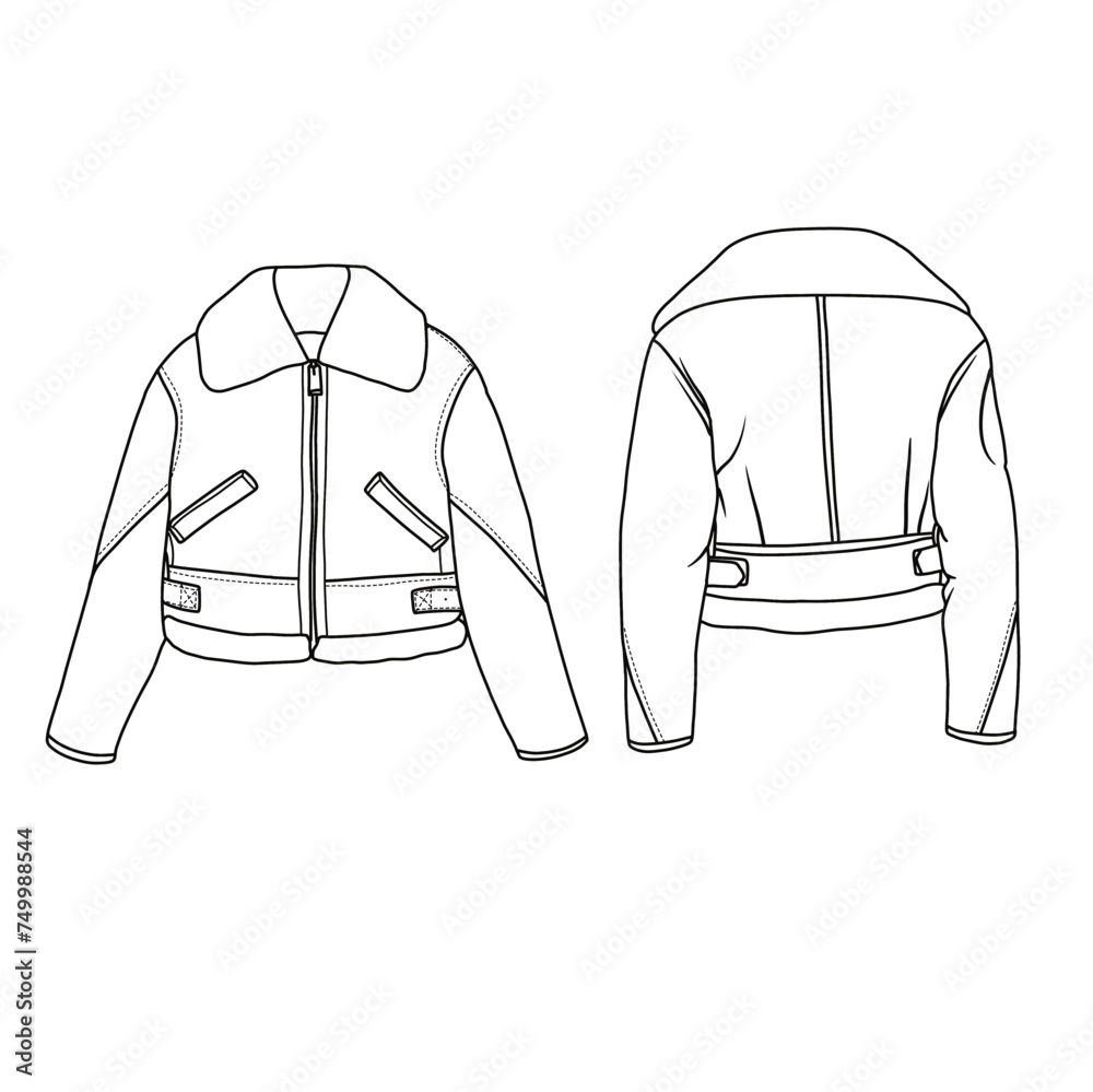 Technical sketch drawing Illustration of Shearling Collar Jacket line ...