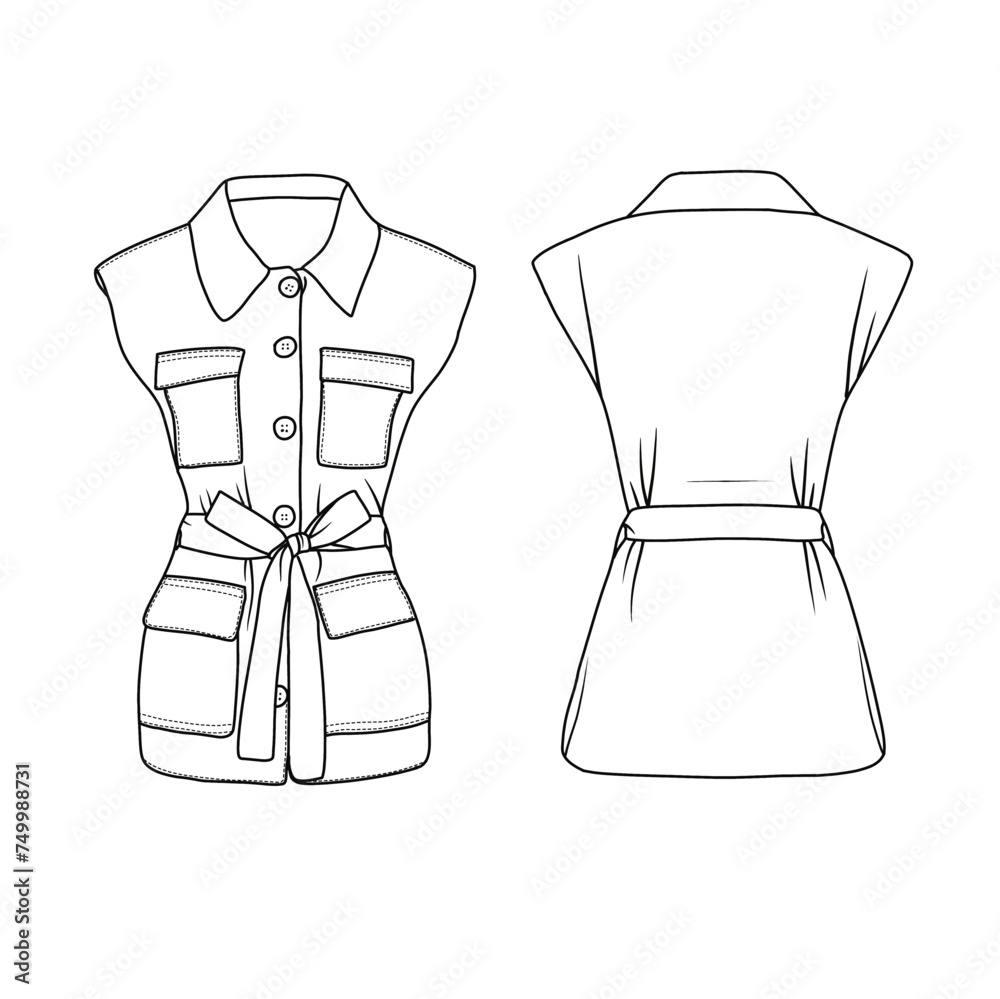 Technical sketch drawing Illustration of Buttoned Waist Belt line art ...