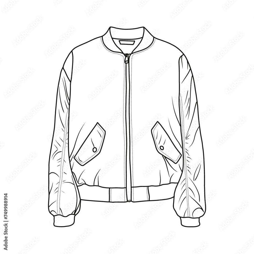 Technical sketch drawing Illustration of women bomber jacket line art ...