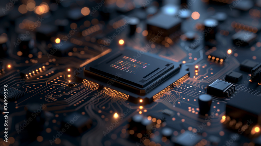 Semiconductor chip and integrated circuit mainboard with orange light ...
