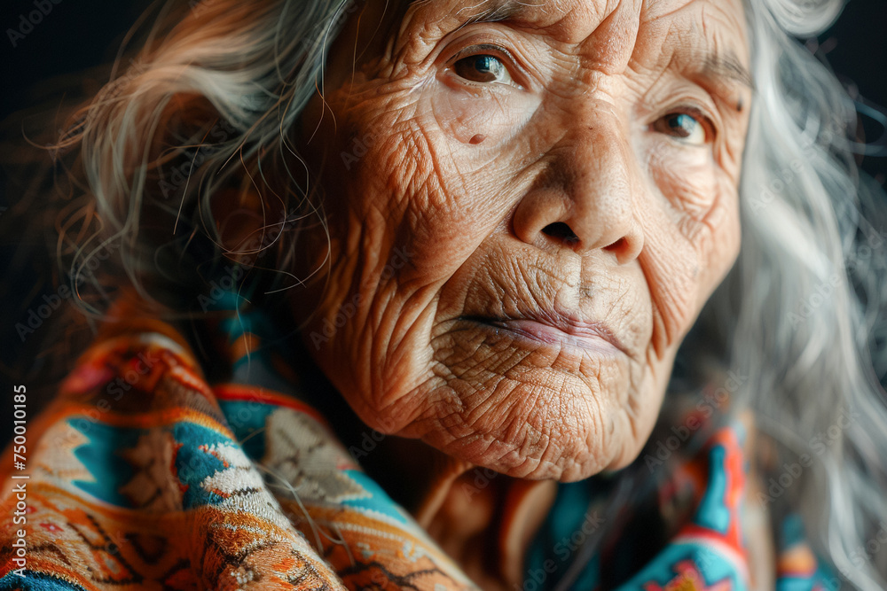 Native American grandmother portrait, aged leader with ceremonial ...