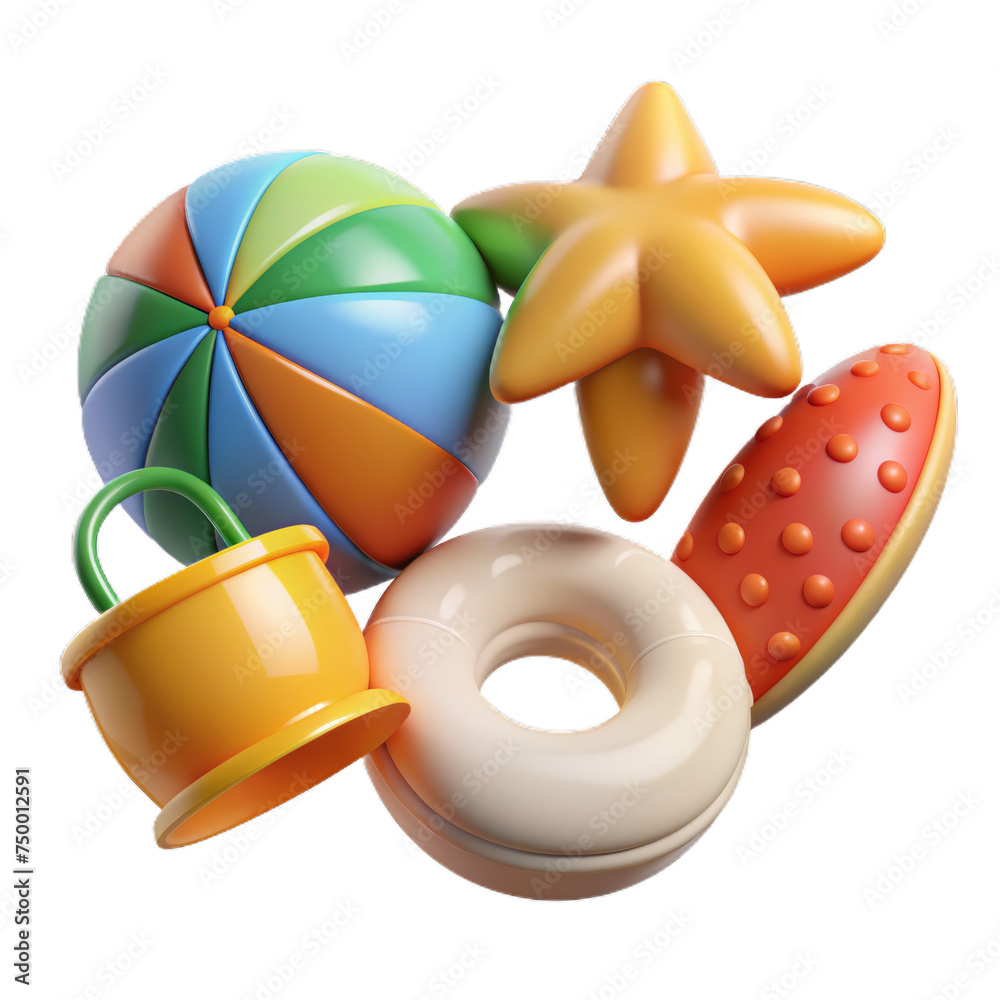 Summer 3d realistic render icon set. object with beach elements, summer ...