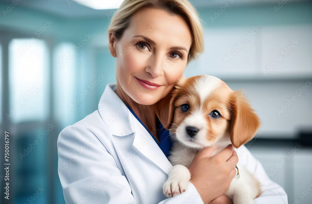 Symbolic image of veterinary day: a doctor holding a dog, calling for ...