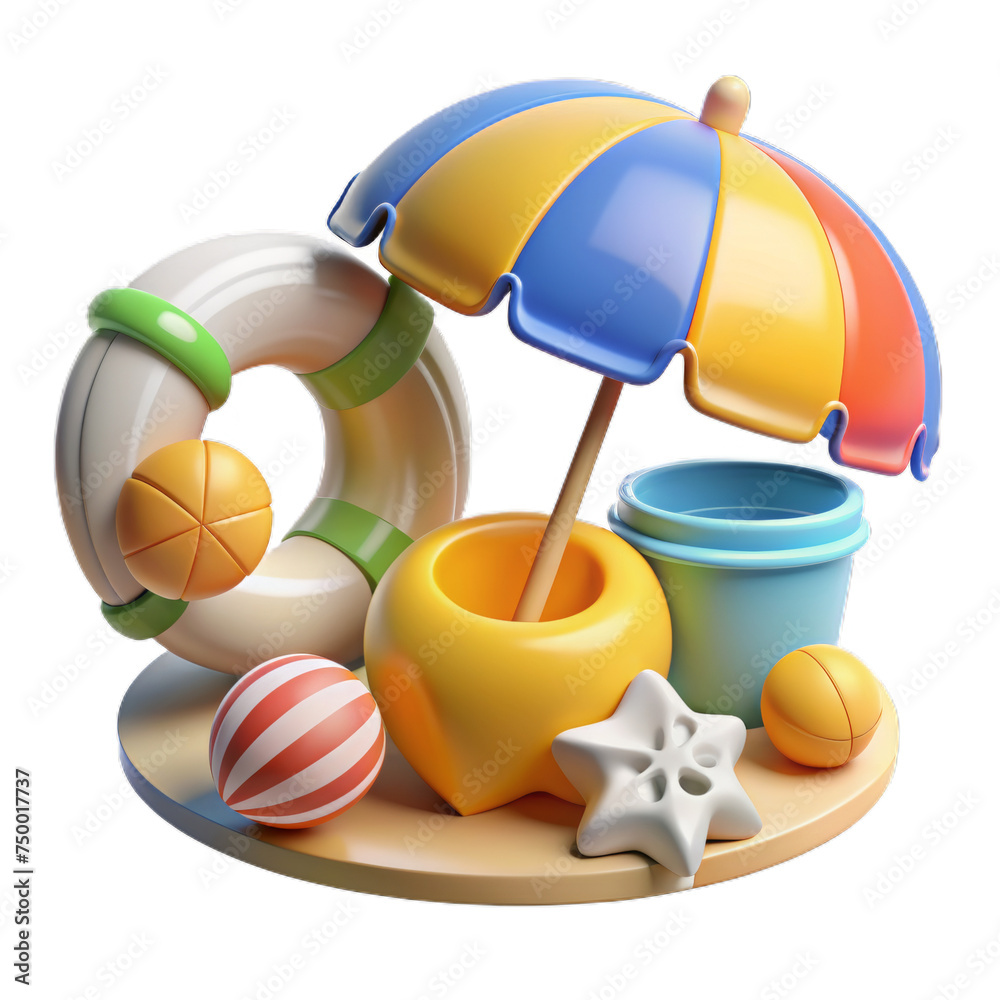 Summer 3d realistic render icon set. object with beach elements, summer ...