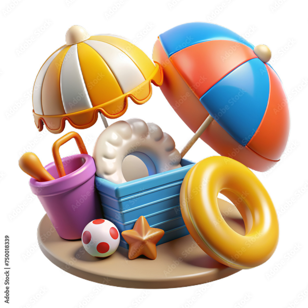 Summer 3d realistic render icon set. object with beach elements, summer ...