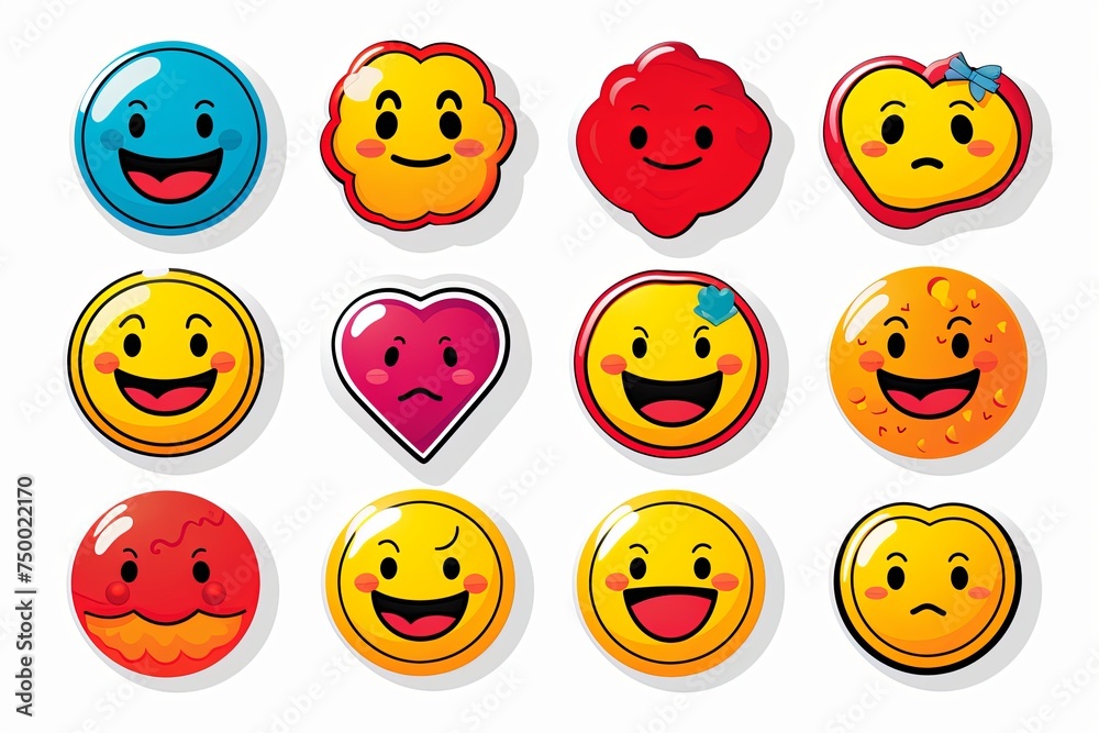 Printable smile emoji sticker clipart Illustration set on white ...