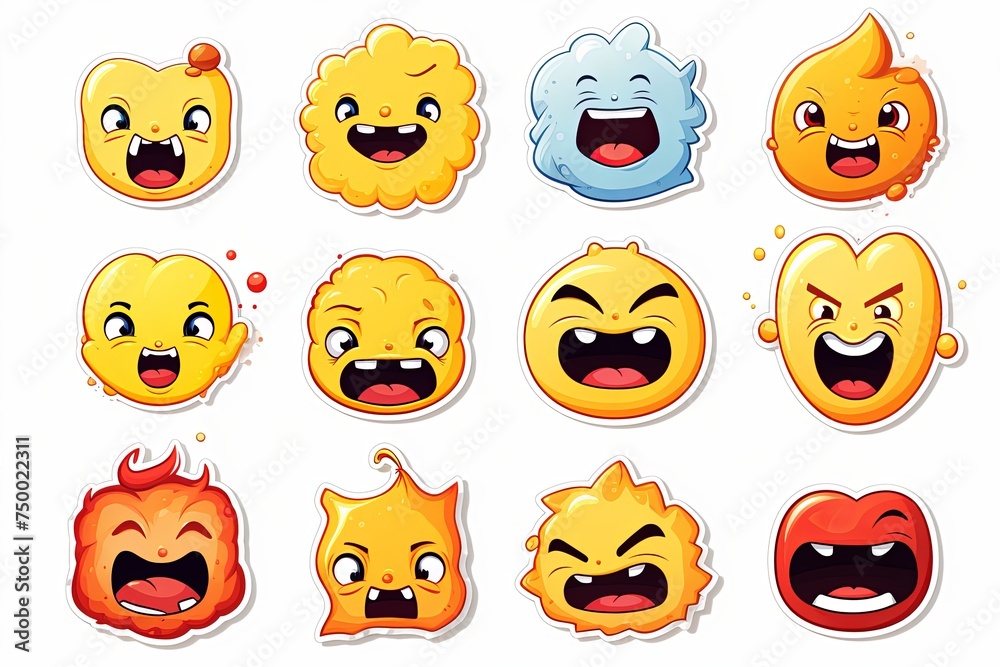 Printable smile emoji sticker clipart Illustration set on white ...