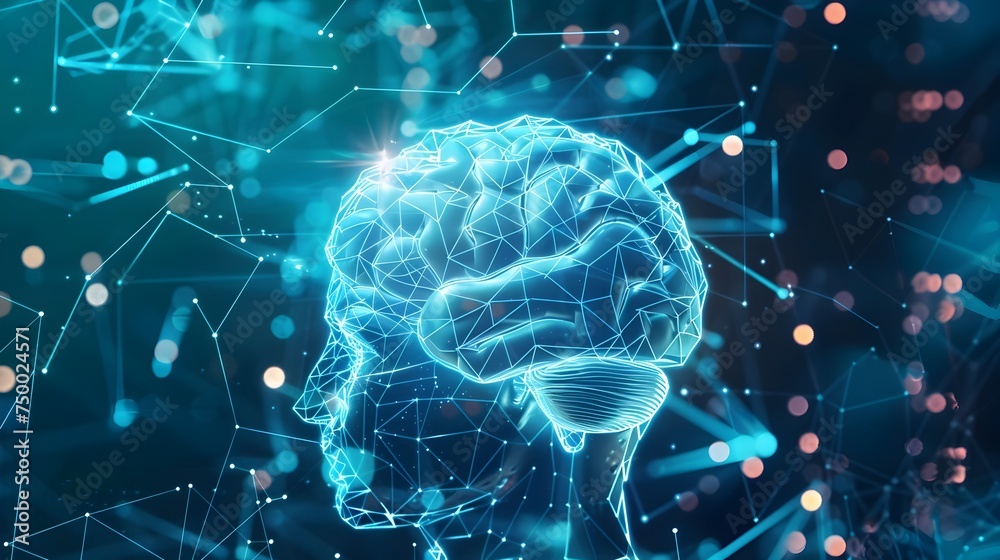 Futuristic Blue Brain with Connected Wires and Electronic Imaging Stock ...