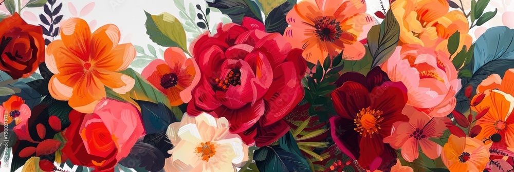 Floral Study with Vibrant Hues, Render a floral arrangement using ...