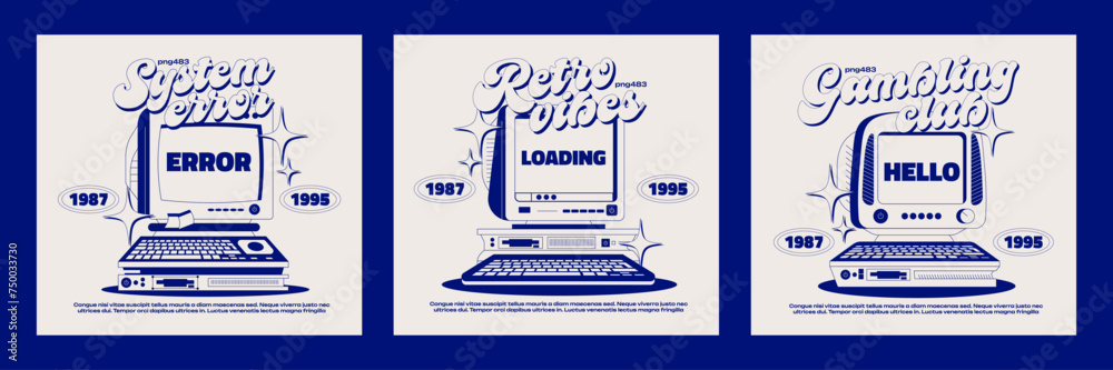 Retro cartoon poster with computers from the retro 90s. Cyber groovy ...