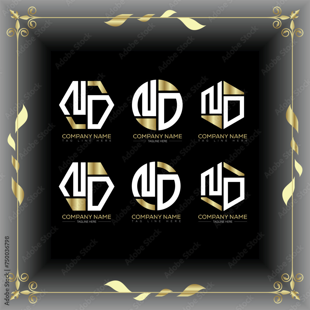 NO letter luxury logo set design.NO monogram polygonal and circle shape ...