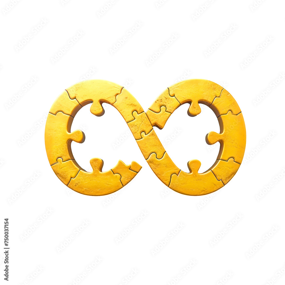 Isolated infinity symbol sign consists of yellow puzzle elements on ...