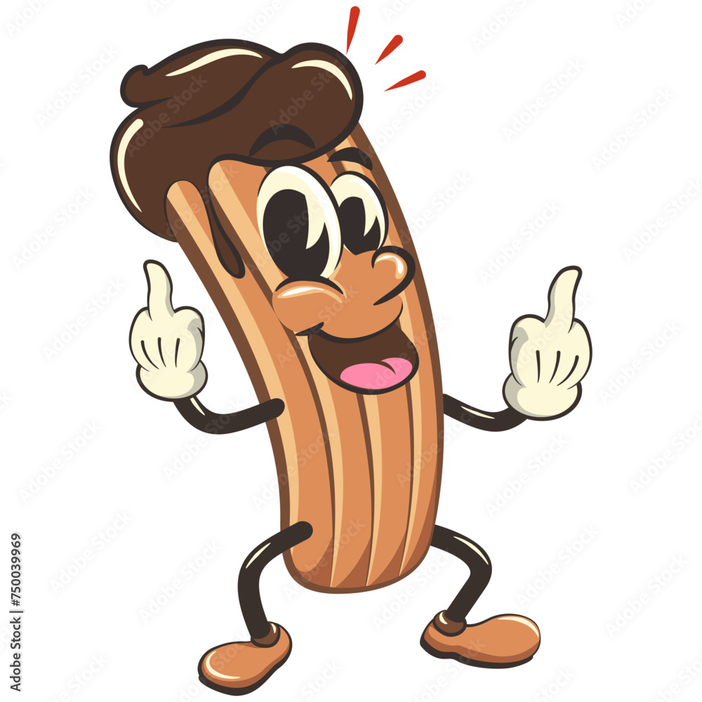churro cartoon vector isolated clip art illustration mascot raising two ...