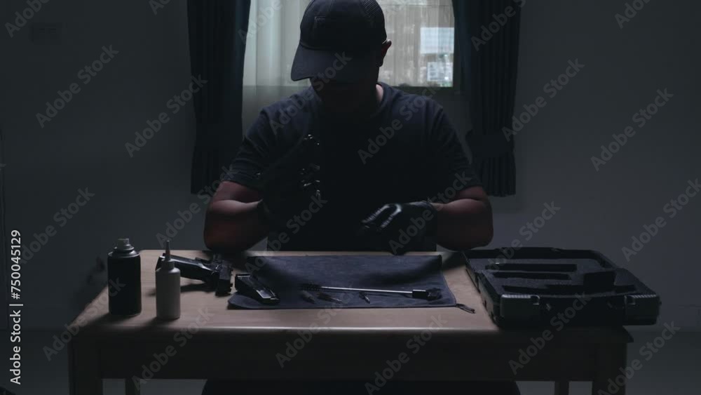 Slow motion image of a man sitting alone in a room. He would ...