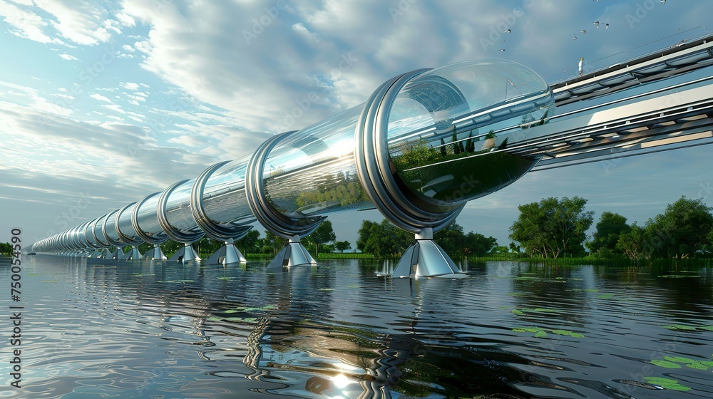Aerial aqueducts transporting water between floating cities engineering ...