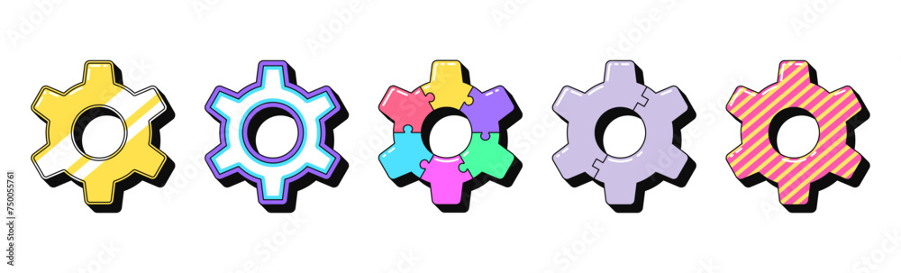 Isolated retro gear icon set, vector stickers. Gearwheel, settings ...